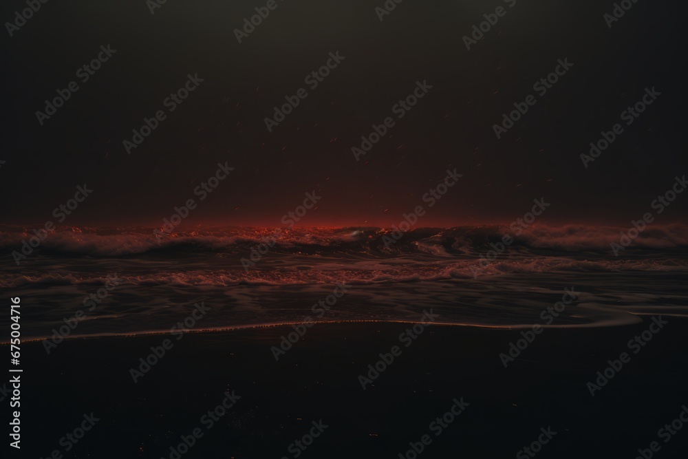 Nighttime red tide with dynamic ruby glow. Stock Photo | Adobe Stock