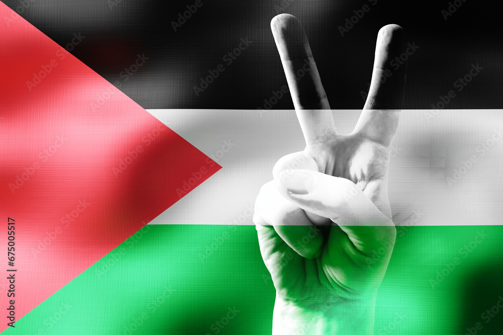 Palestine - two fingers showing peace sign and national flag Stock ...