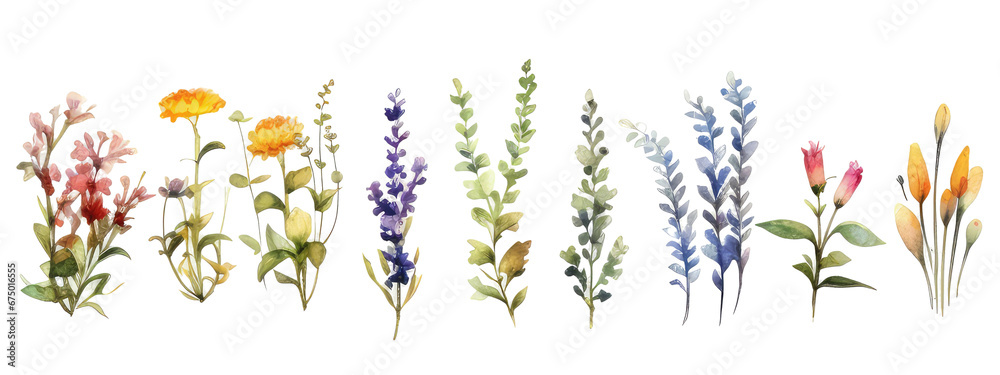 watercolor wildflower flower border isolated on transparent background ...