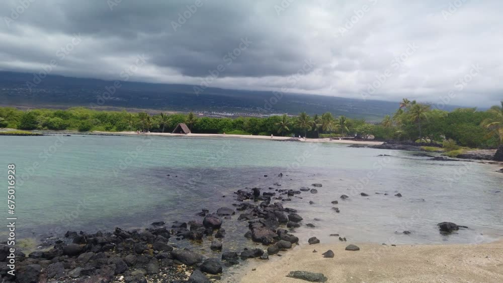 Gimbal wide panning shot of the sacred beach at Kaloko-Honokōhau ...