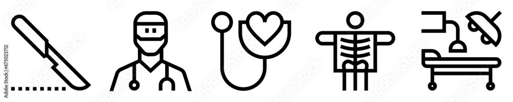 Conjunto de iconos de cirugía. Operación quirúrgica, medicina. Bisturí ...