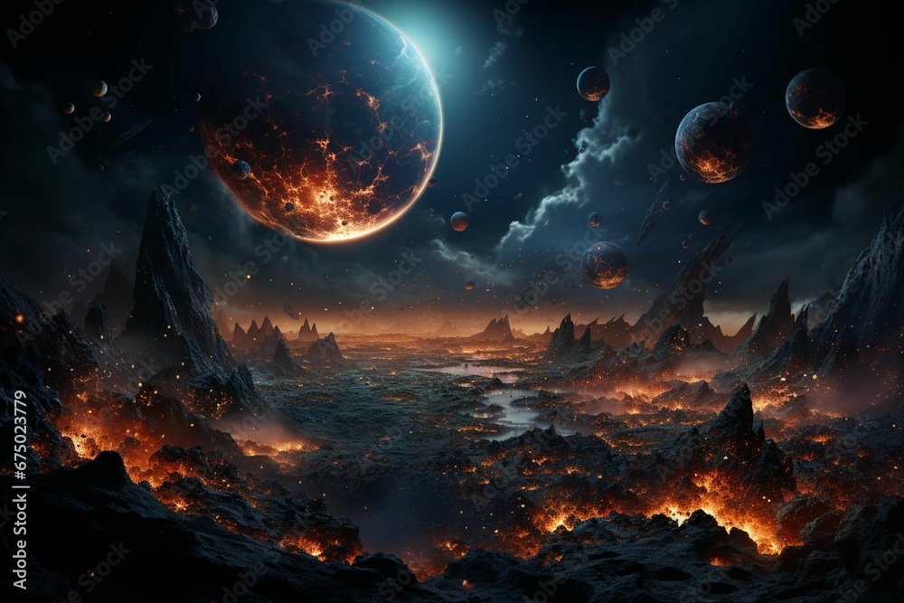 AI generated illustration of a stunning ethereal night sky with planets ...