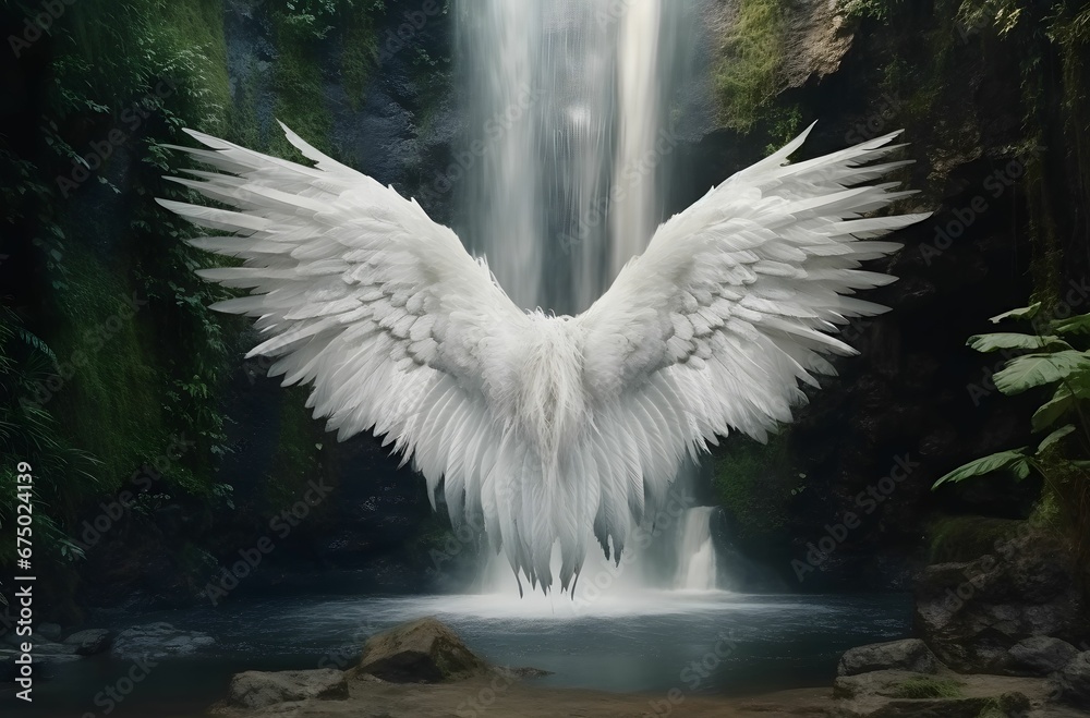 AI generated illustration of white angel wings hovering in the air ...