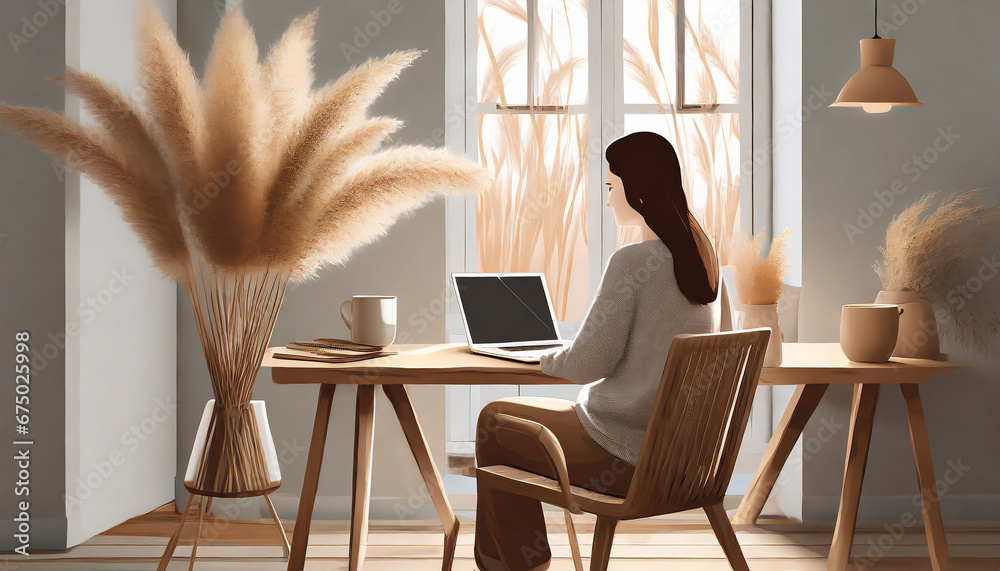 Women's home office workspace. Freelance work, business workplace ...