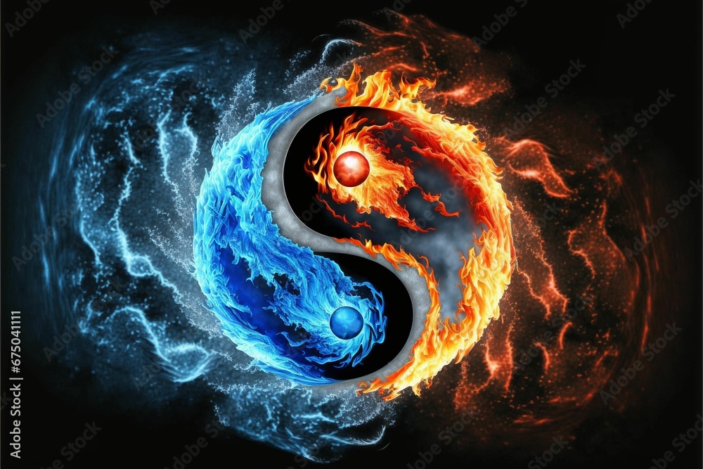 AI generated illustration of icy and fiery yin yang symbol isolated on ...
