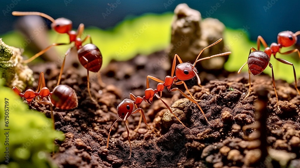 AI generated illustration of a macro of ants on the ground Stock ...