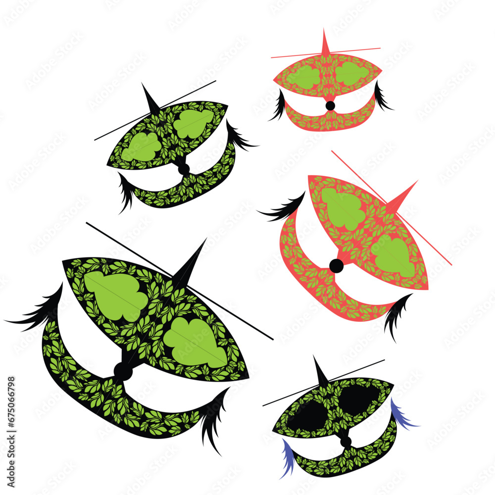 Vector illustration of a set of Wau Bulan on a white background Stock ...