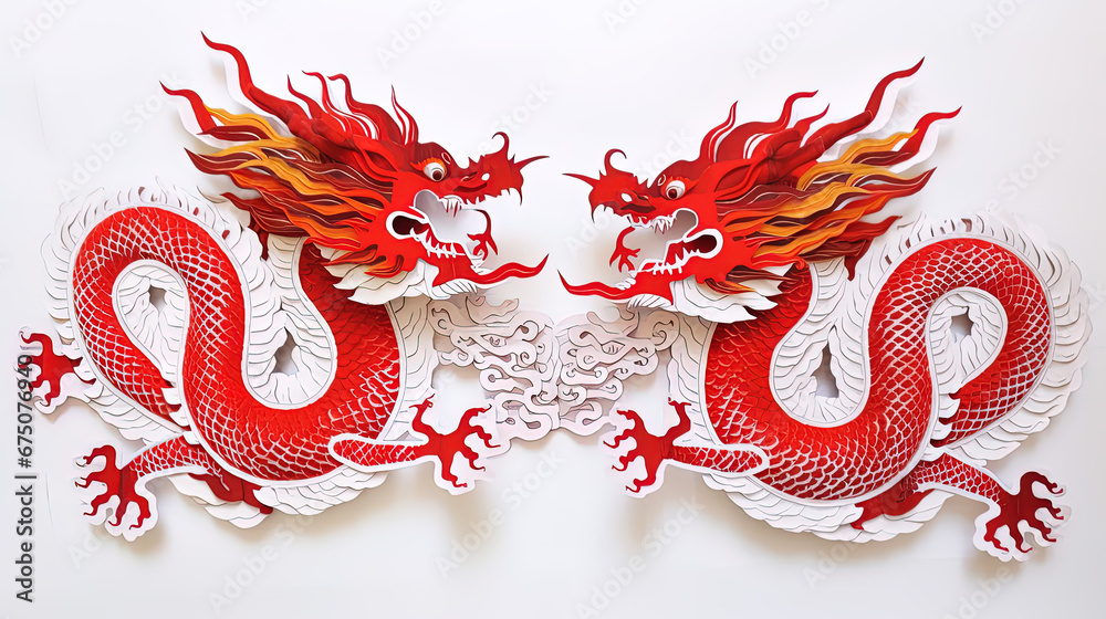 Hand-cut paper-cut Chinese dragon shape, traditional Chinese door god ...