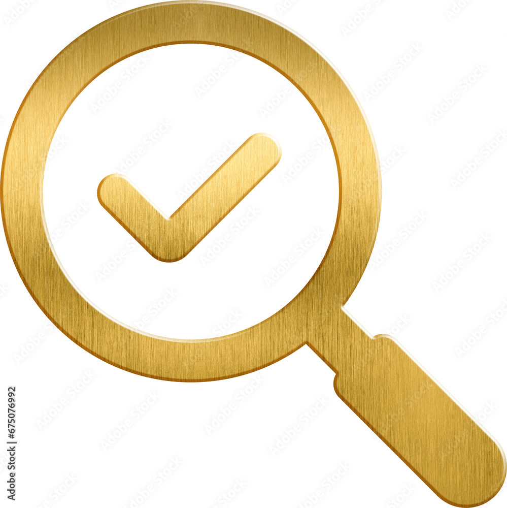 Golden icon magnifying check checkbox accept checkmark magnifier lens ...