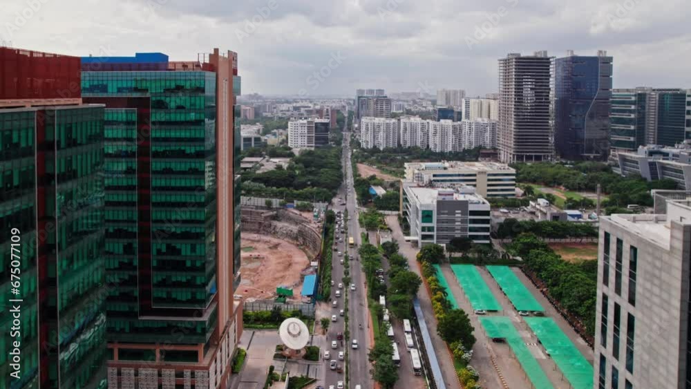 drone push in between two buildings at Financial District, Nanakramguda ...