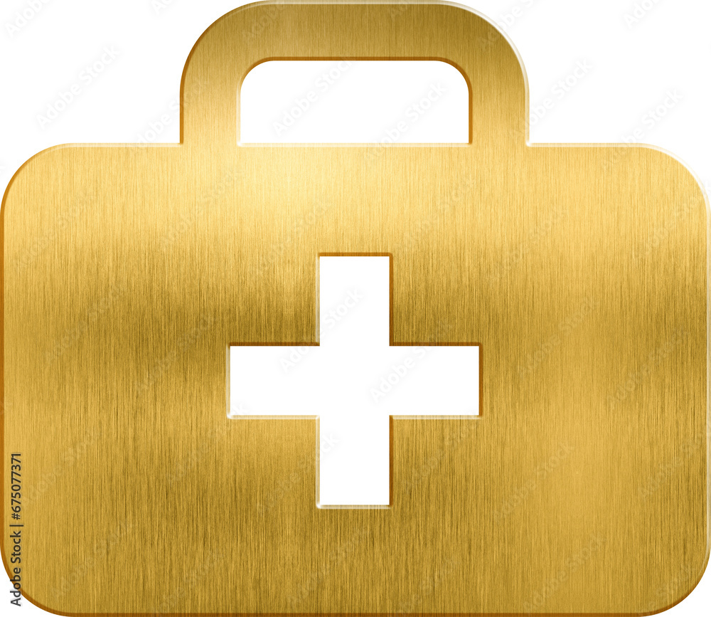 Golden icon first aid medical briefcase bag clinic healthy help doctor ...