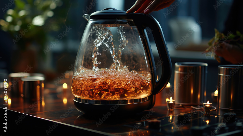 Female Hands Pouring Boiling Water From A Modern, Background Image, Hd ...