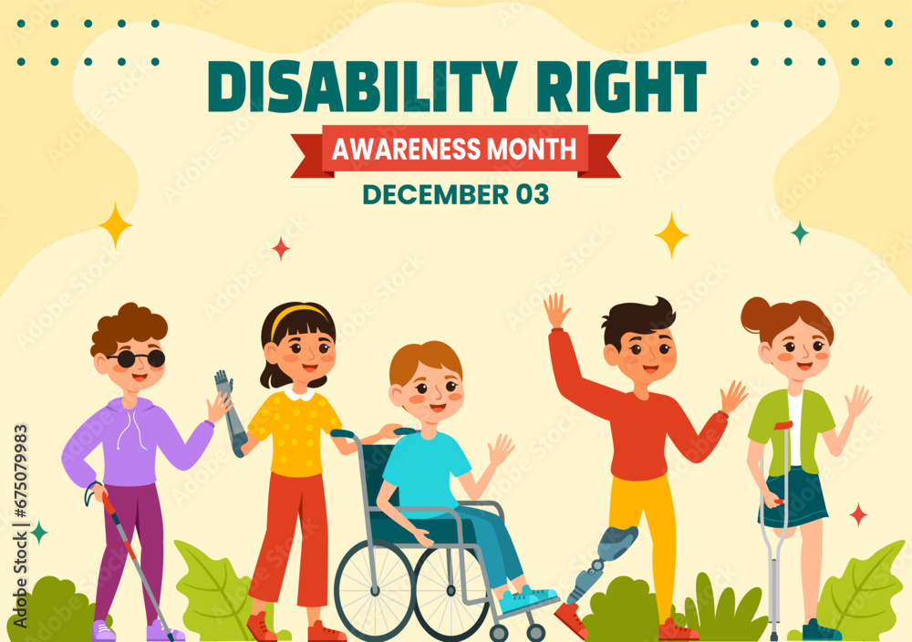 Disability Rights Awareness Month Social Media Background Flat Cartoon ...
