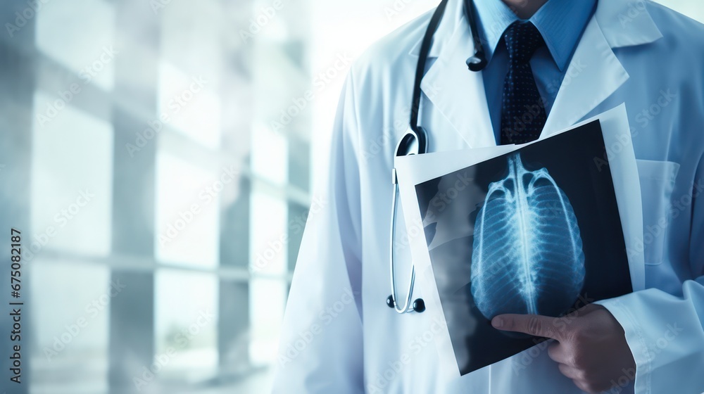 Male Doctor looking x-ray film at doctor's office, Hospital, lungs and ...