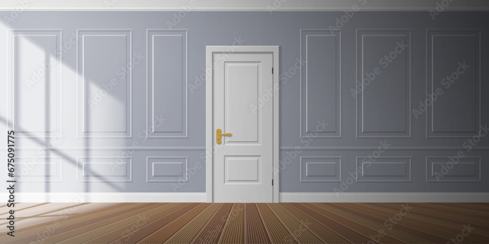 classic empty room interior design with door window light effect vector ...