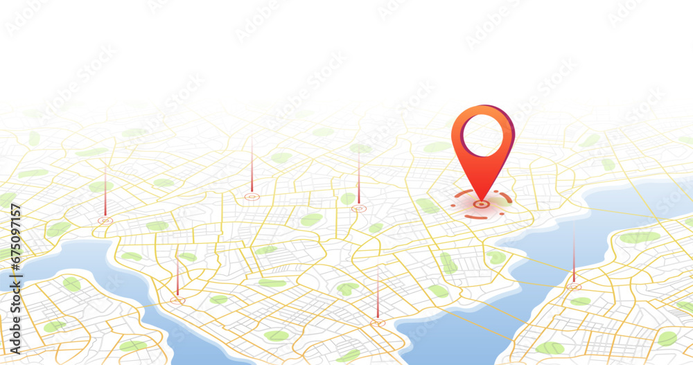 Abstract Map city with gps pins. Direction markers for navigation to ...