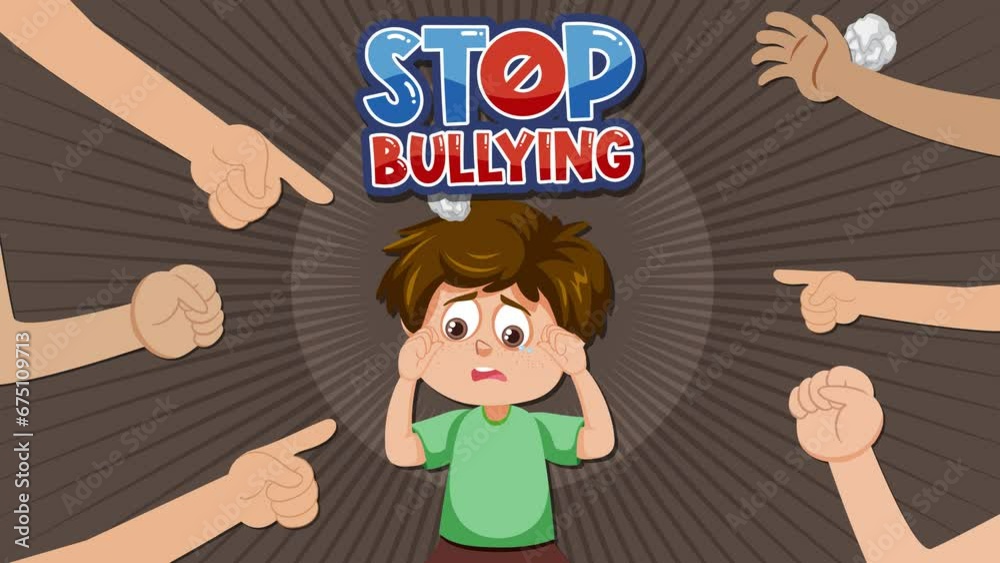 Stock animation of a stop bullying sign and a sad boy being bullied by ...