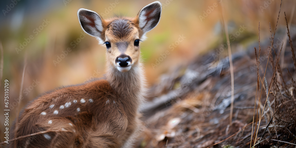 Little Deer Is Sitting Alone In The Woods Background portrait of ...