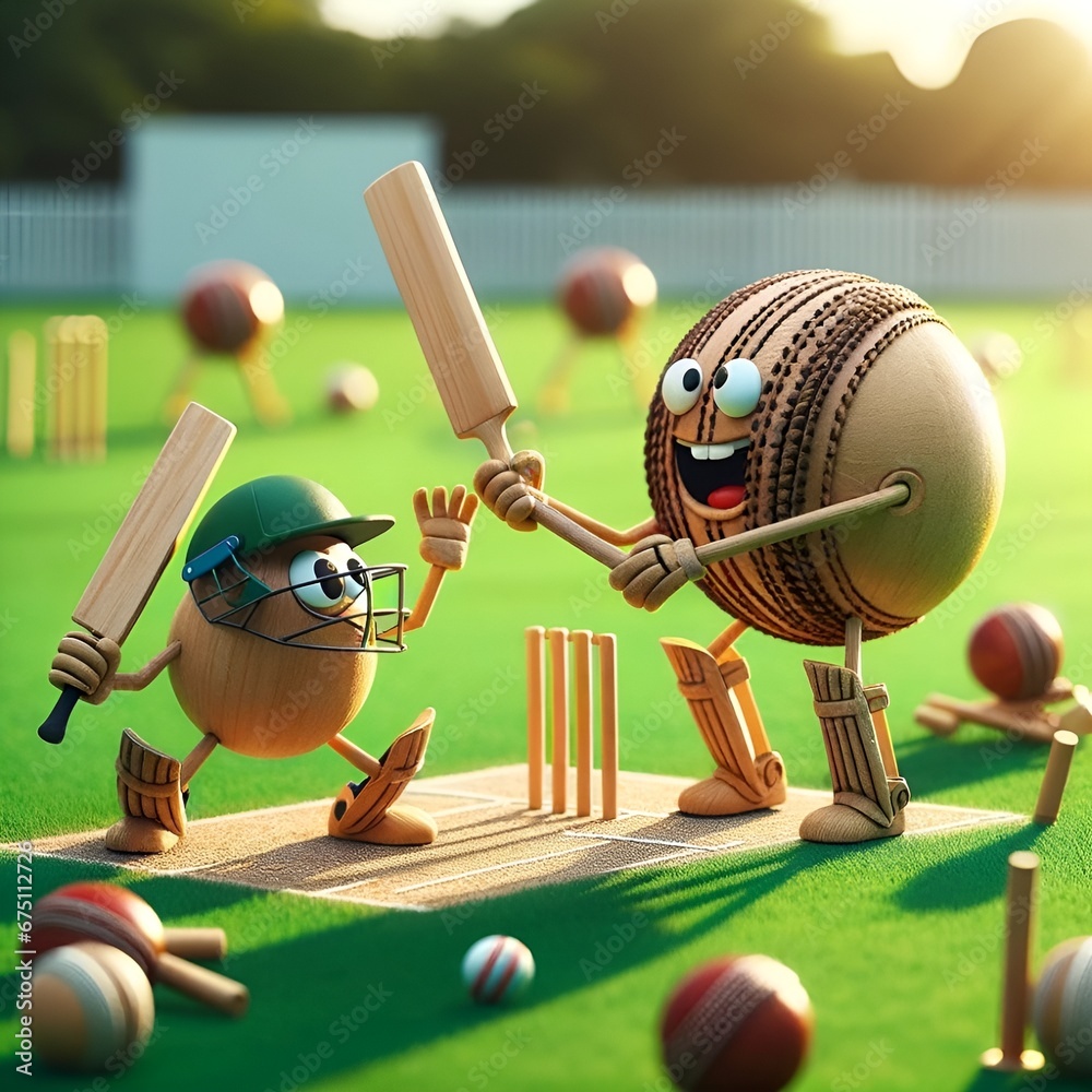 Foto de A photo of a whimsical fight between a cricket bat and ball on ...