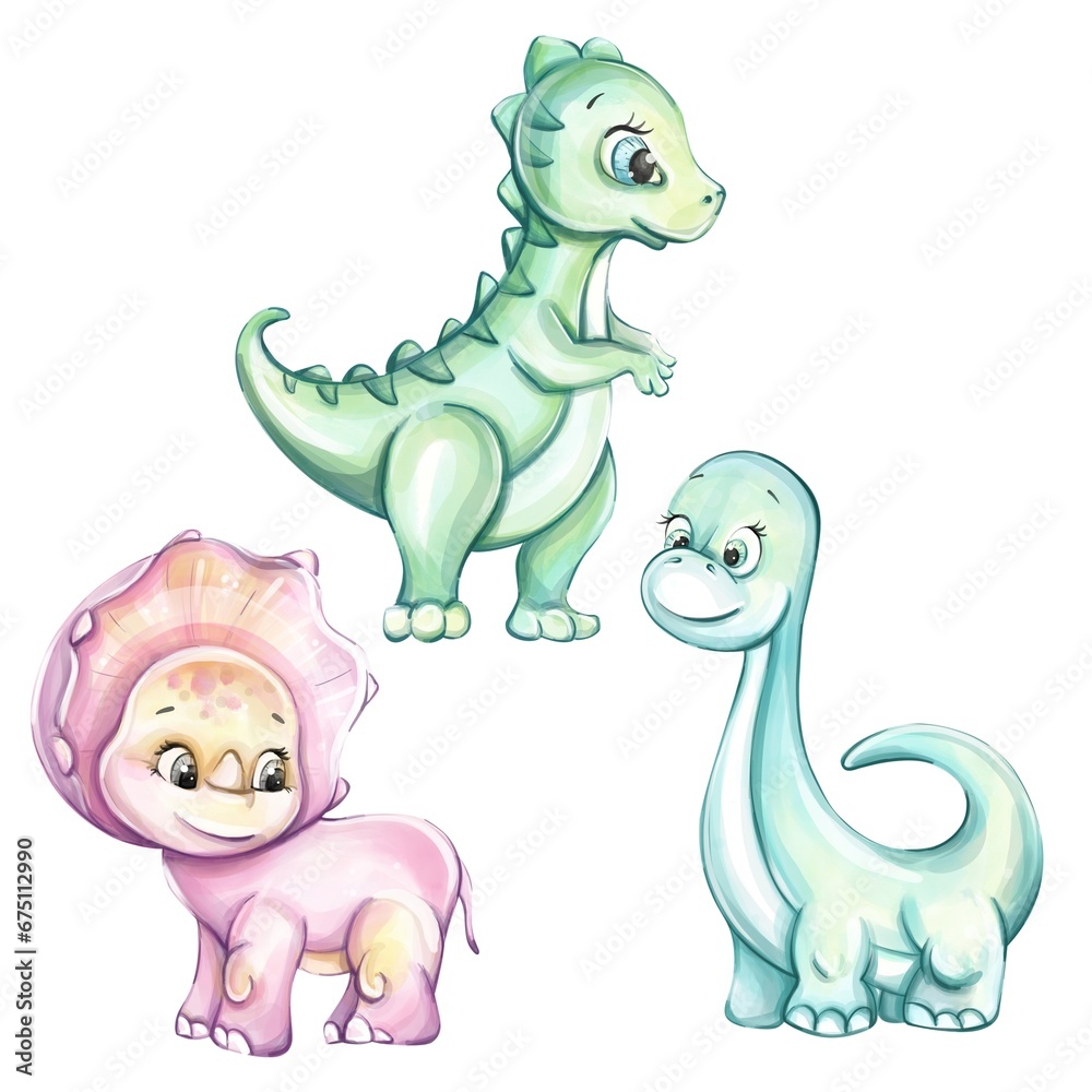 Watercolor dinosaurus from pastel color. Cartoon clip art. Cut out ...