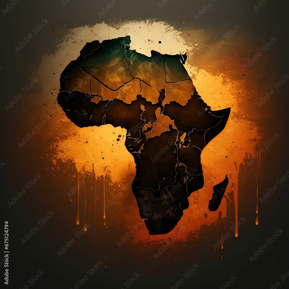 AI generated illustration of the continent of Africa in dark colors ...
