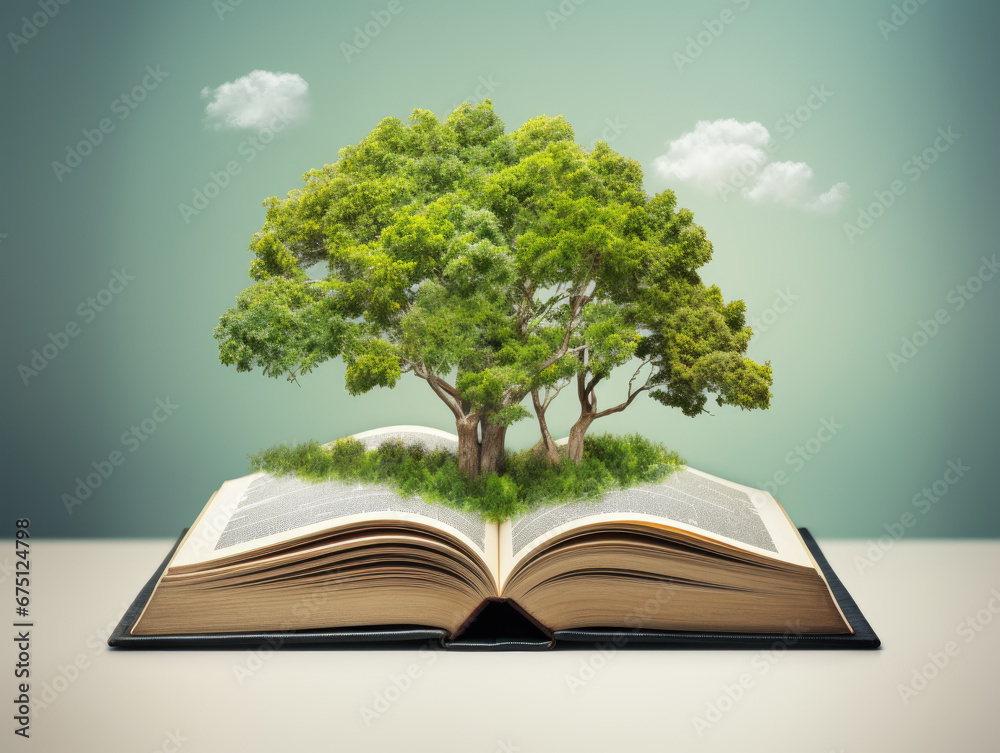 Tree of knowledge growing out of book,education concept with tree of ...