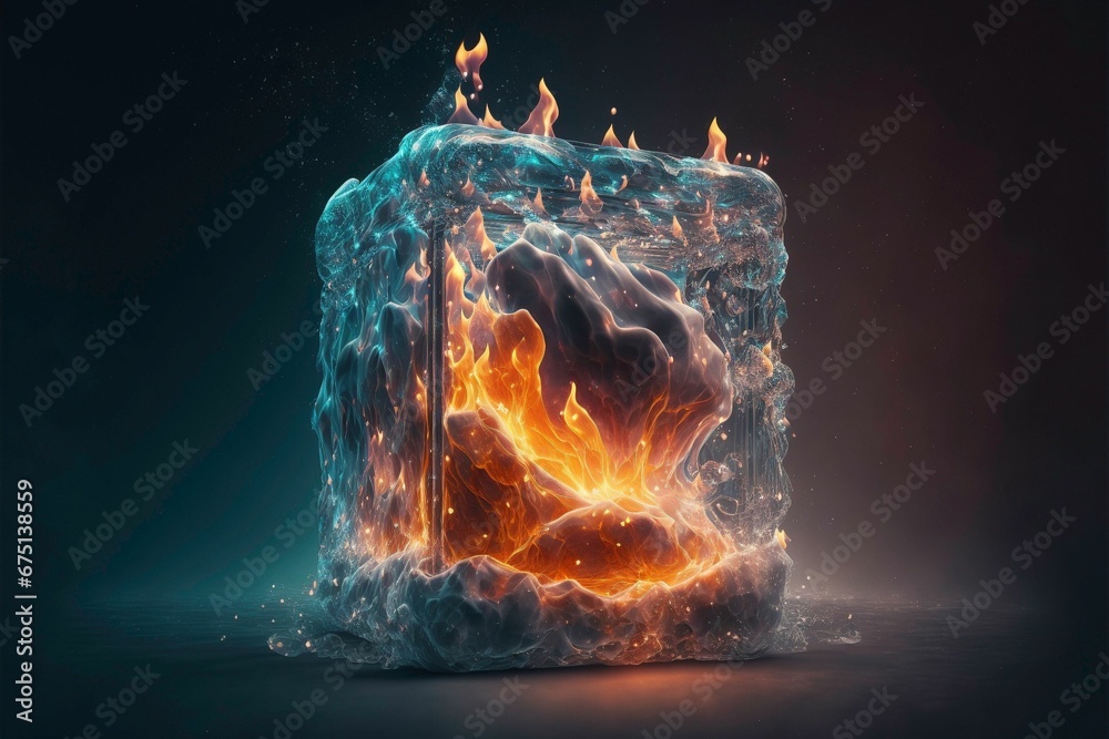 AI generated illustration of an ice cube burning from inside Stock ...