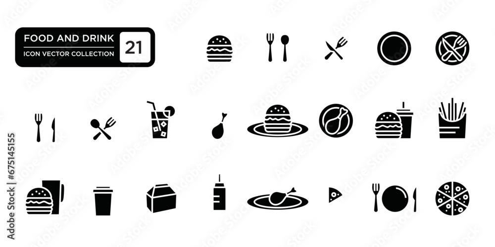 Food and drink icon collection, various foods, vector icon templates ...