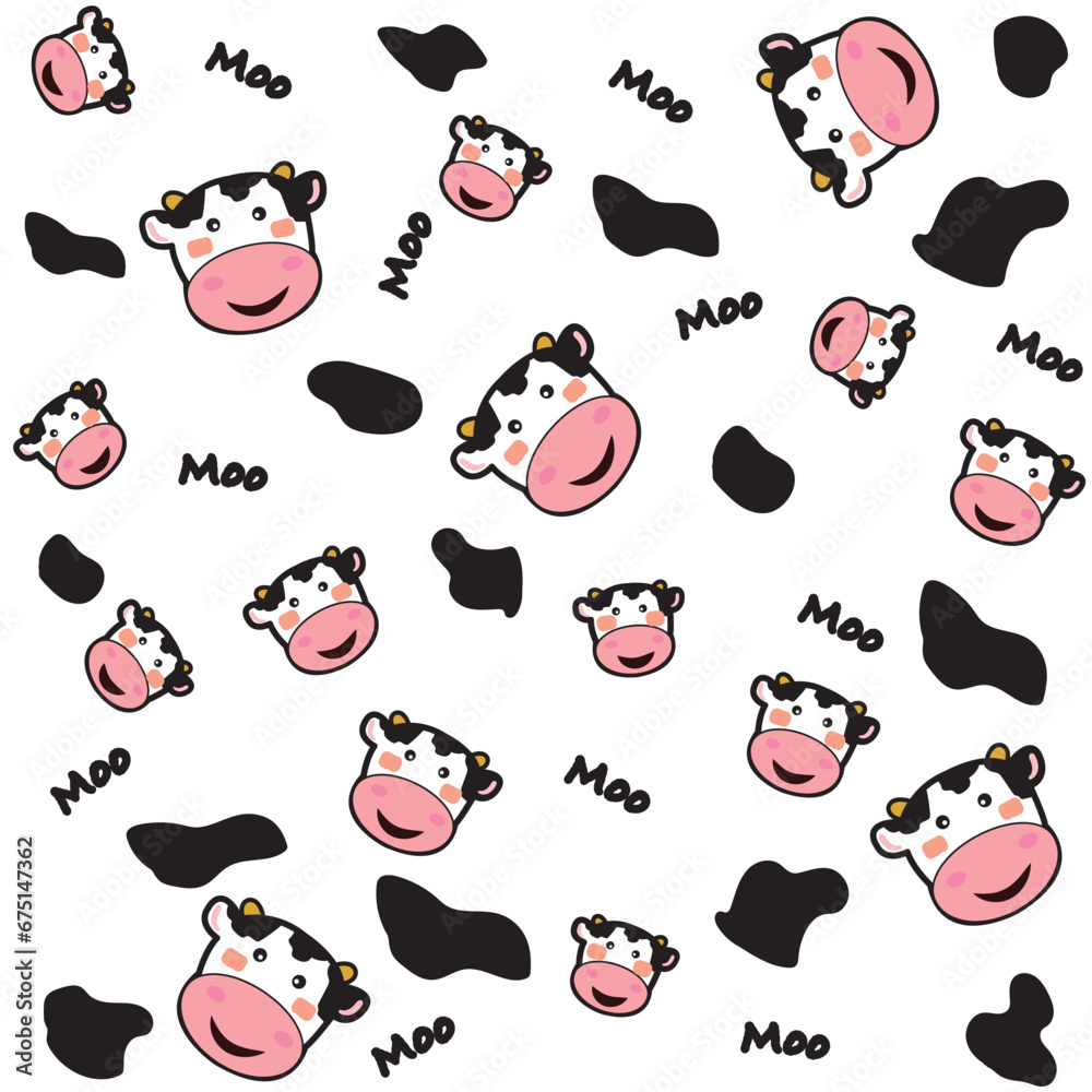 Cute cow face pattern with pink lips and text moo for printing on ...
