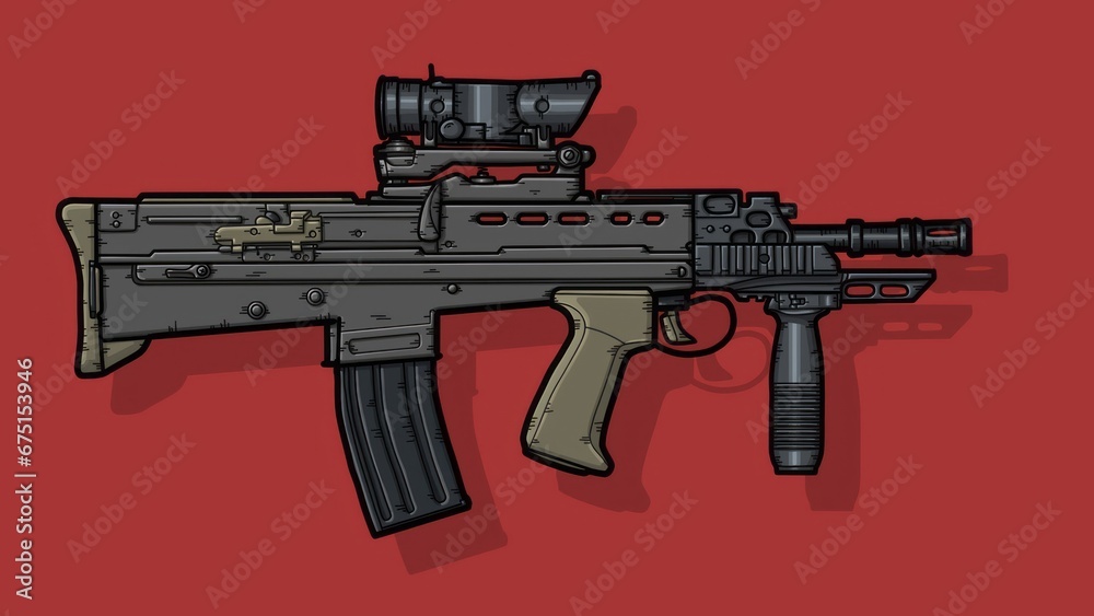 Close-up of bullpup assault rifle L85 with handle on isolated red ...