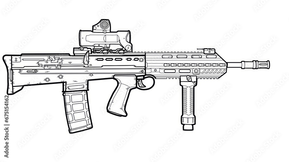 Close-up of a bullpup assault rifle L85a3 on an isolated white ...