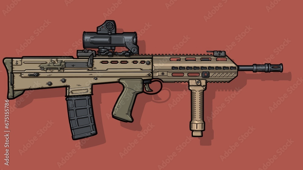 Close-up of a bullpup assault rifle L85 with a grenade launcher and an ...