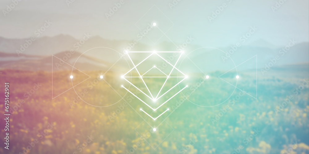 Sacred geometry inspired futuristic illustration with interlocking ...