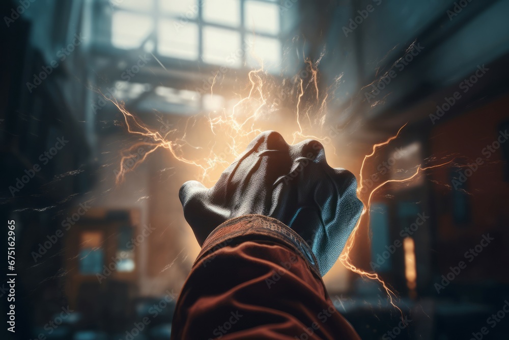 Strong explosions dramatic hands lightning. Burn angry war concept ...