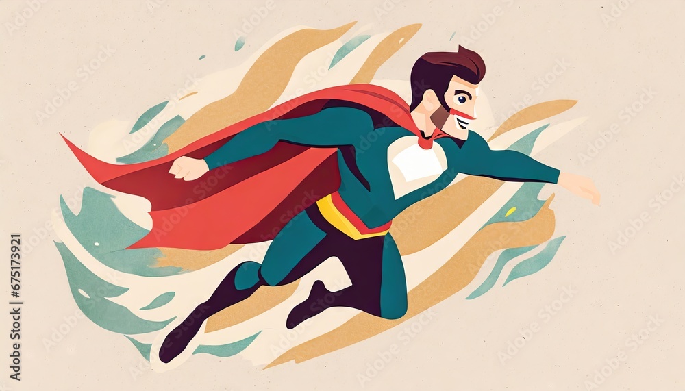 2D cartoon illustration of a white male superhero wearing spandex and a ...