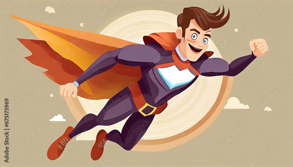 2D cartoon illustration of a white male superhero wearing spandex and a ...