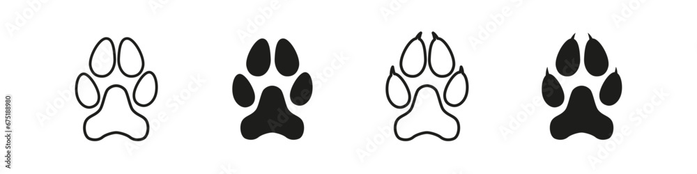 Paw footprint. Dog cat foot print. Pet foot trace vector set. Isolated ...