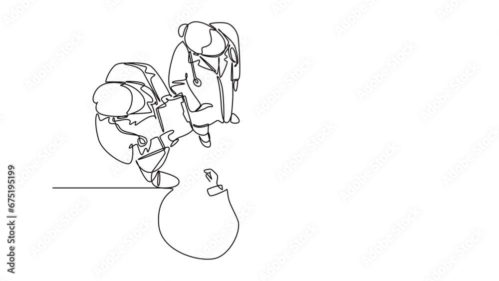 Self drawing animation of single line draw senior male doctor giving ...
