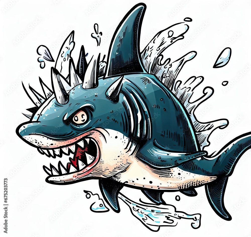Cartoon Shark with dangerous spiky and sharp teeth. Stock Illustration ...