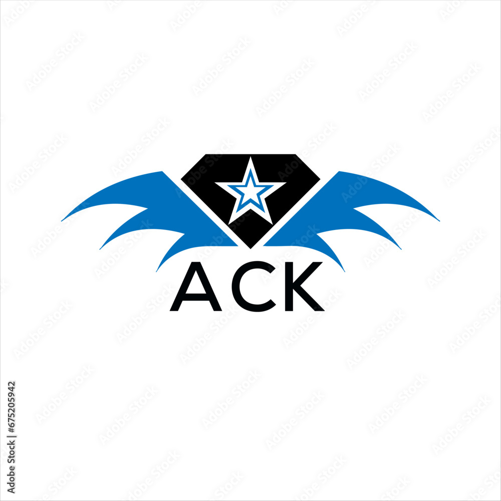 ACK letter logo. technology icon blue image on white background. ACK ...