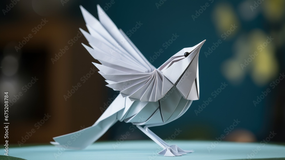Colorful, vibrant origami bird. Intricate details and precision in this ...
