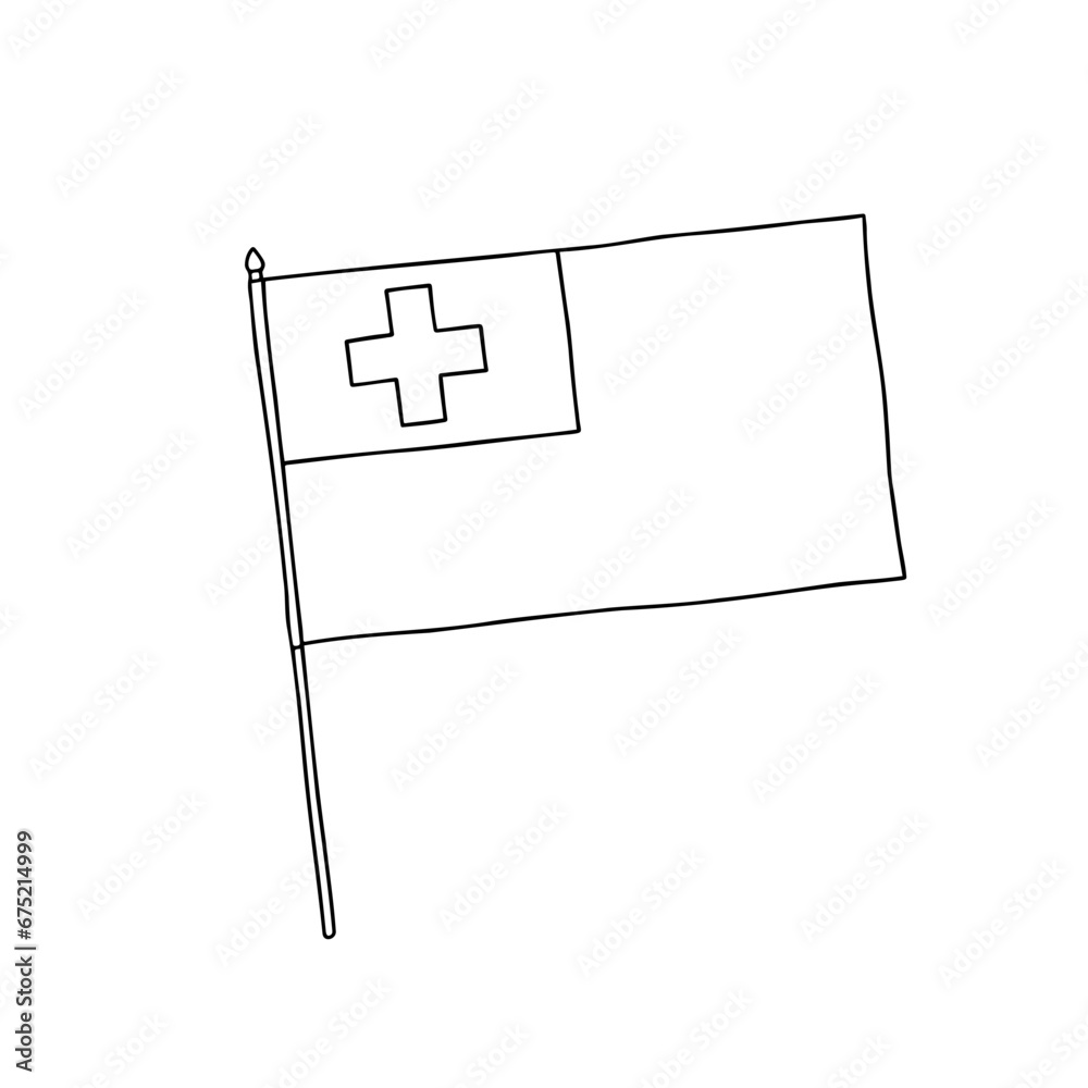 Flag of Tonga. Vector, black and white hand drawn flag. Stock Vector ...