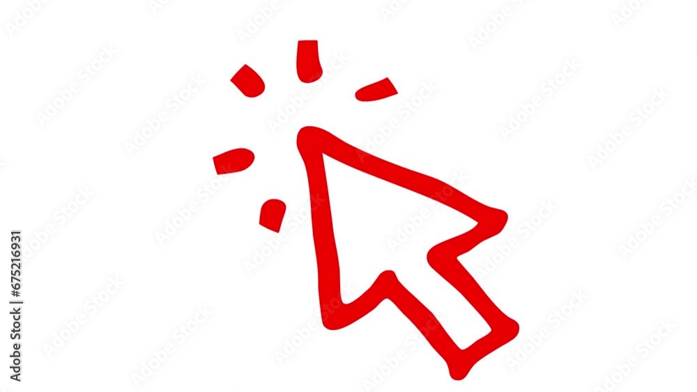 Animated red symbol of mouse cursor. Arrow with rays clicks. Icon in ...