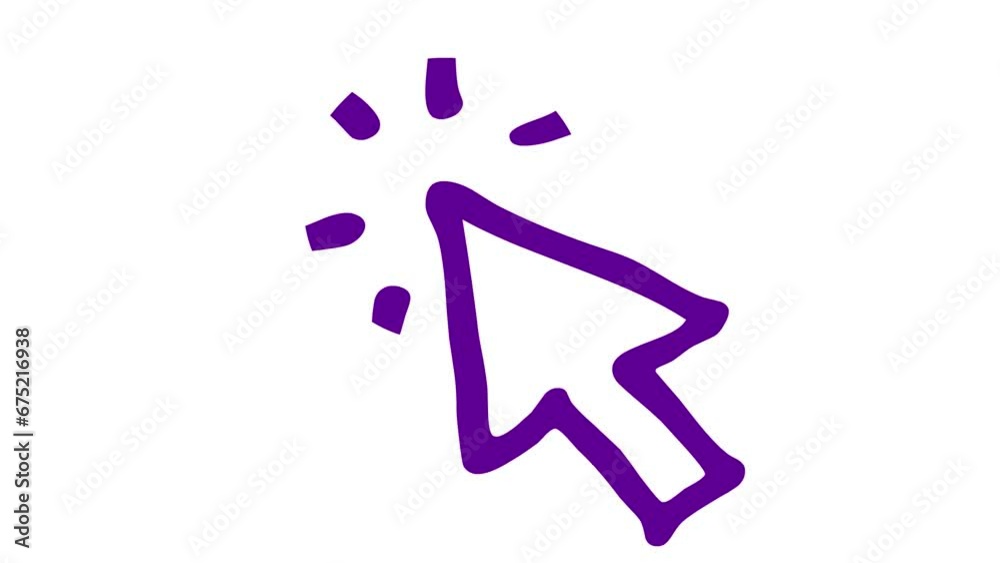 Animated violet symbol of mouse cursor. Arrow with rays clicks. Icon in ...
