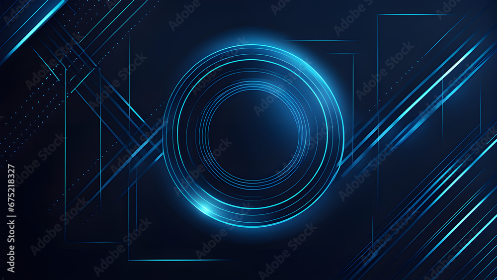 Abstract glowing circle lines on dark blue background. Geometric stripe ...