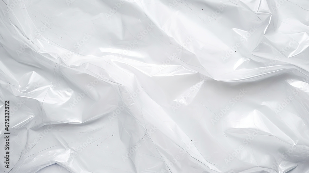 Transparent white glossy wrinkled plastic texture. Crumpled thin ...