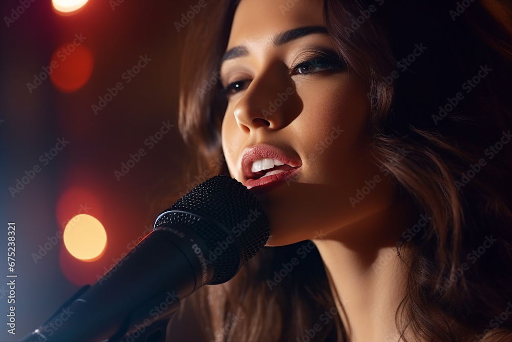 Generative ai modern technology portrait of person on stage using ...