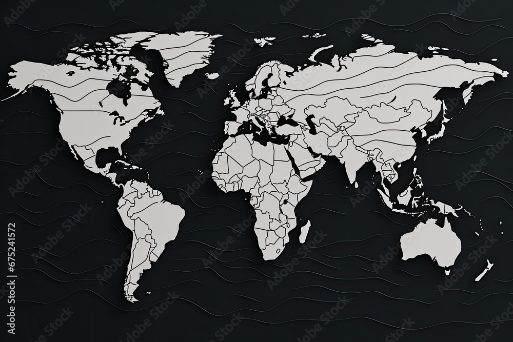 World map on a black background. World map vector illustration. World ...