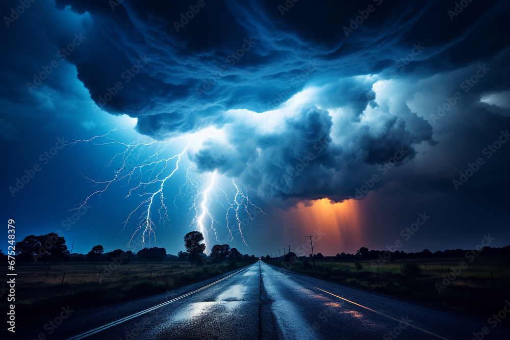 synergy and complexity of thunderstorm with lightning, embodying turbulent clouds, electrical ...