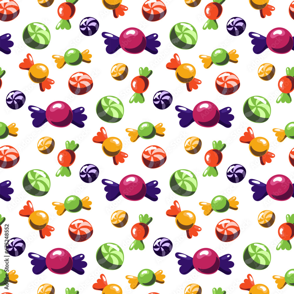 Vecteur Stock Seamless pattern with multicolored candies in a colored ...